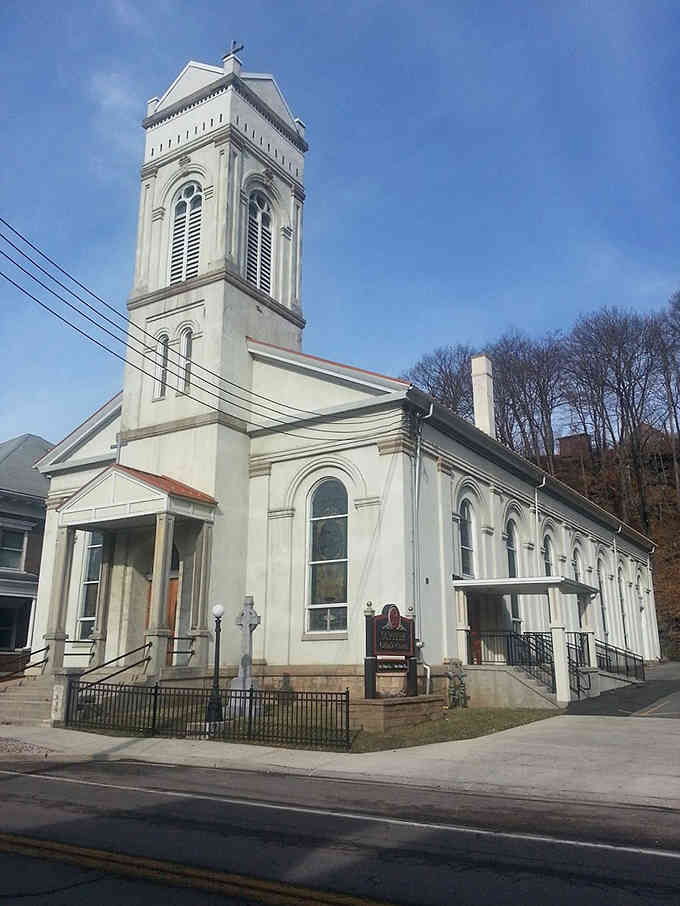 St. Peter Catholic Church's tower reaches skyward, a beautiful landmark that's guided locals home for generations.