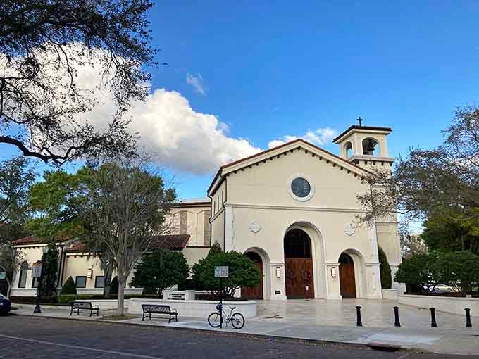 This Spanish mission-style church could double as a movie set for every romantic comedy ever made.