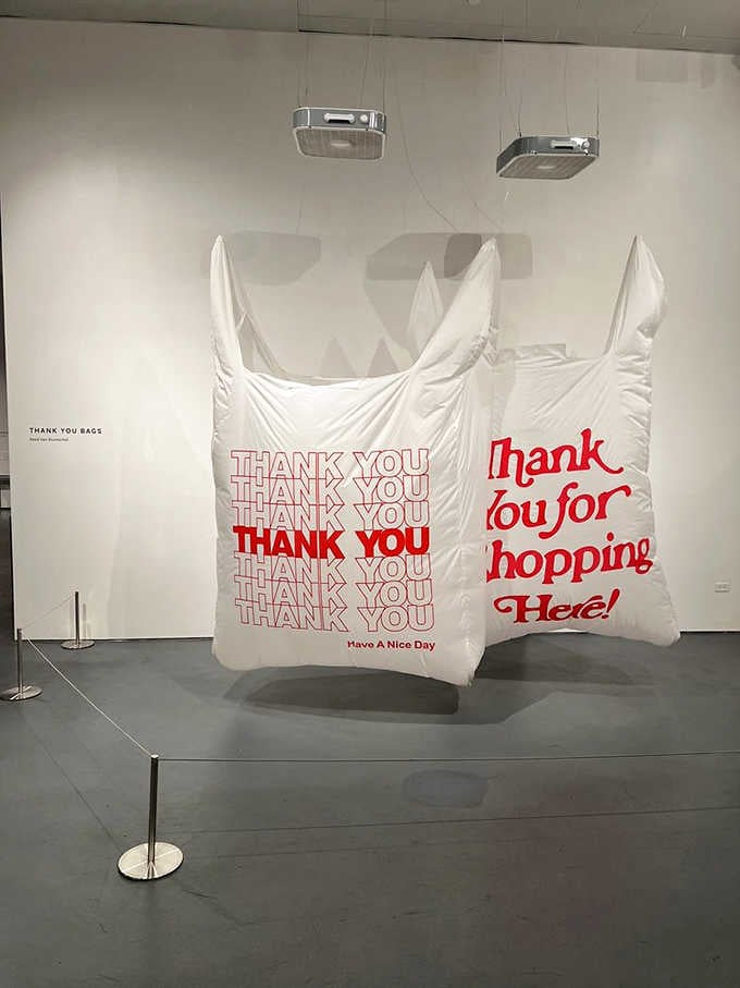 Giant shopping bags remind us that even mundane objects become poetry when artists get their hands on them.
