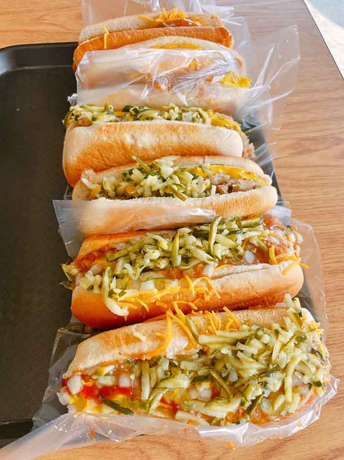 The Ultradog lineup: proof that sometimes more is more, especially when sauerkraut and cheese are involved.
