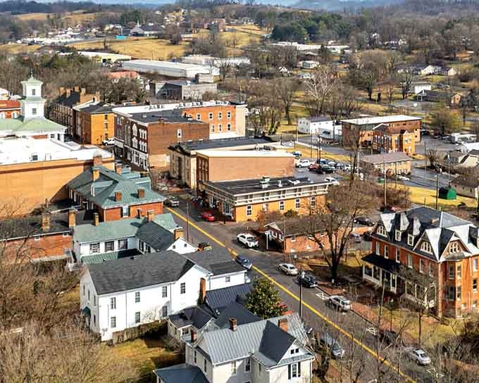 Rooftops and church steeples create a skyline that proves bigger isn't always better in life.