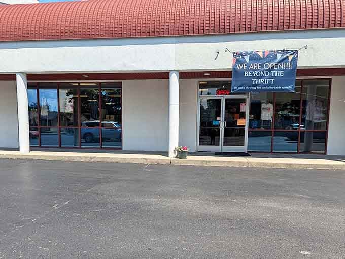The cheerful storefront promises shopping that goes beyond ordinary thrifting into something more special.