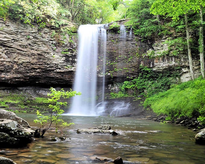 This serene pool at the base invites you to sit and listen to nature's most soothing soundtrack.