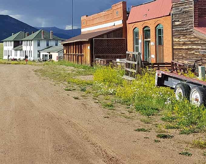 Weathered buildings and wild grass tell tales of mining days when this town bustled with fortune seekers.