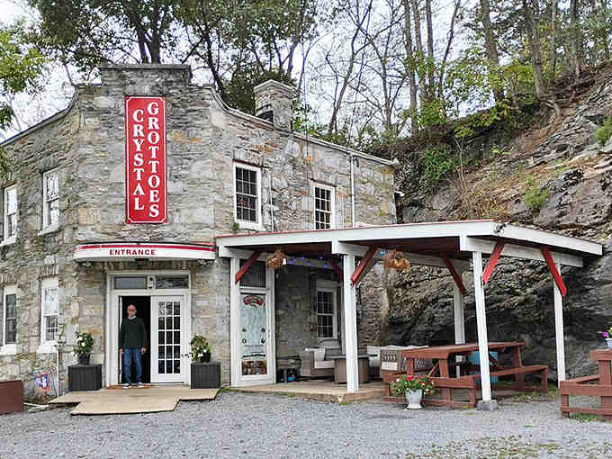 This stone building tucked into the hillside looks like where Snow White's dwarfs would stop for lunch after work.