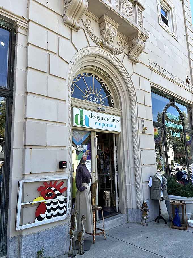 Look at that ornate architectural detail above the entrance, like finding Tiffany's prices at a yard sale.