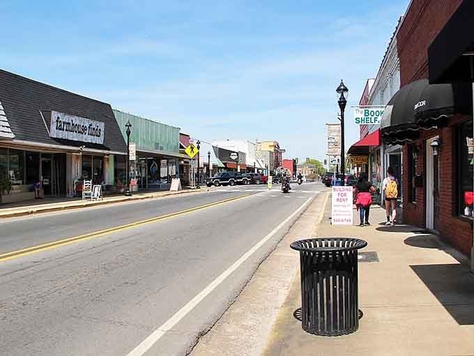 Main Street stretches ahead with local shops and friendly faces, the kind of place where everyone knows your coffee order.