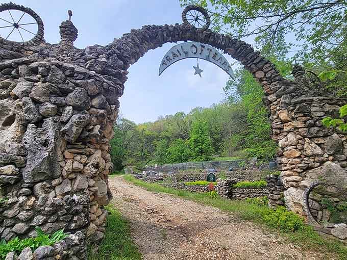 Hand-stacked stones form this powerful archway, a testament to dedication and the importance of remembering our shared American history.