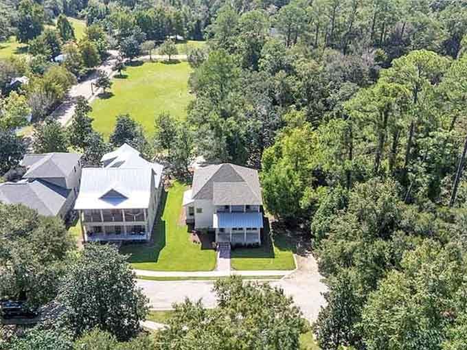 From above, these cozy homes nestled among green trees look like the perfect place to raise grandkids.