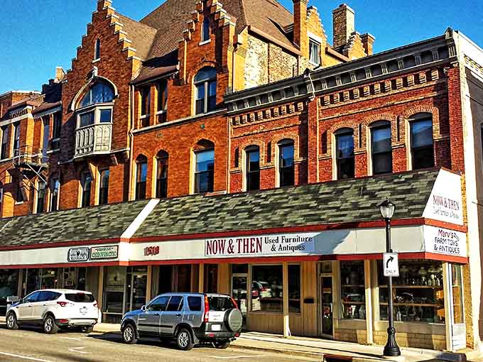 Historic brick beauties housing "Now & Then" antiques&mdash;where Wisconsin's past gets a stylish second act on Main Street.