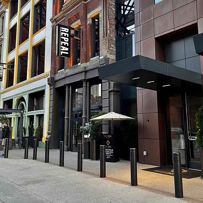 Downtown sophistication meets modern steakhouse innovation in this sleek urban setting with contemporary black accents.