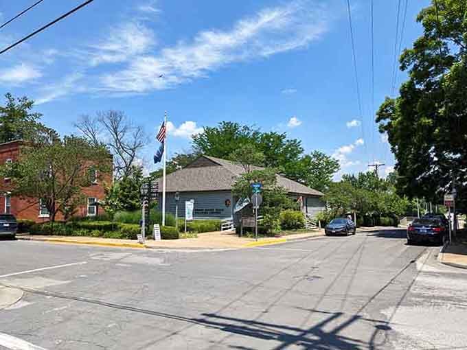 Wide streets and American flags create a scene so Norman Rockwell, you half expect to see a kid with a fishing pole.