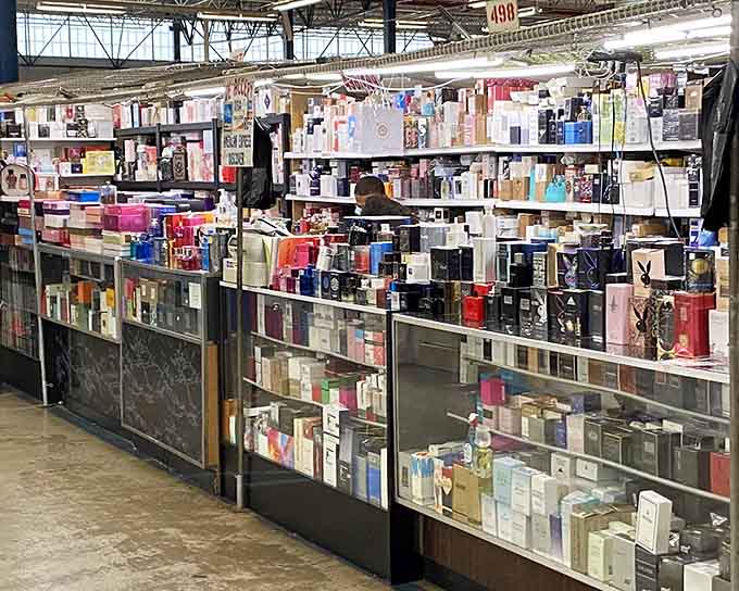 Rows of designer fragrances stacked high prove that luxury doesn't always require paying luxury prices at fancy stores.