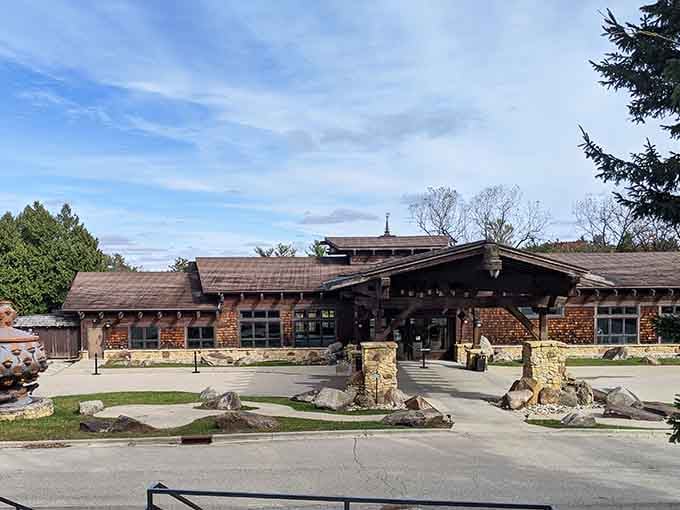The rustic stone and timber entrance hints at the wonderfully weird collections waiting inside this legendary attraction.