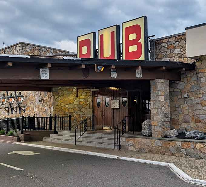 Bold stone and timber frame the entrance like a fortress protecting the finest beef in town.