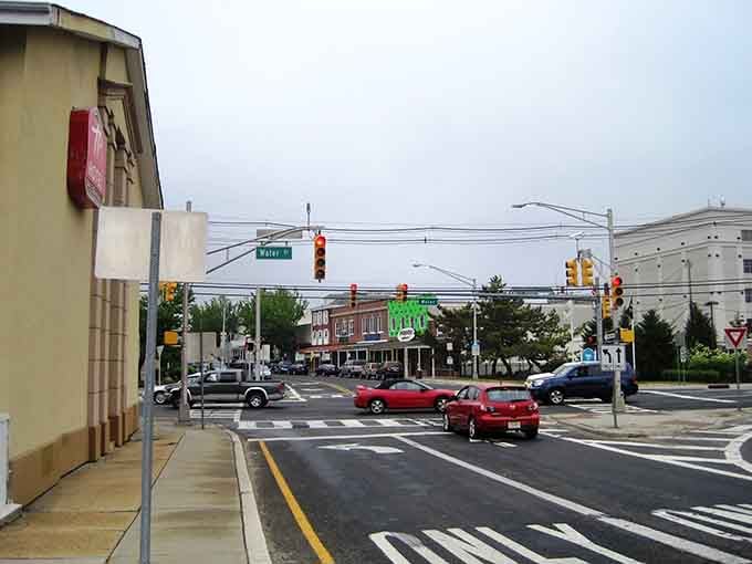 The intersection at Toms River's revitalized downtown shows a community that's invested in creating a vibrant, walkable town center.