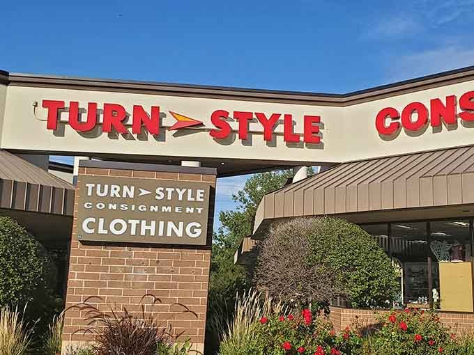 The retro arrow logo points you toward consignment gold in this well-maintained Eden Prairie shopping center.
