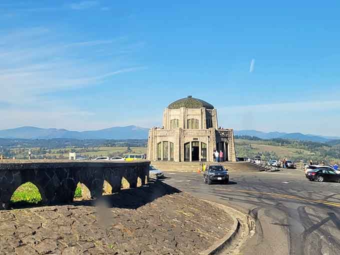 This elegant stone building perched above the gorge looks like it belongs in a European travel documentary.