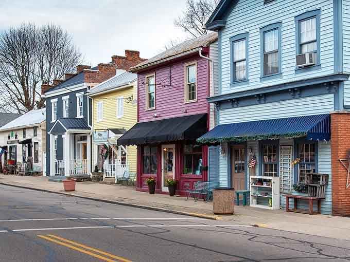 Rainbow-colored storefronts prove that sometimes the best design choice is simply celebrating every shade of happy you can find.