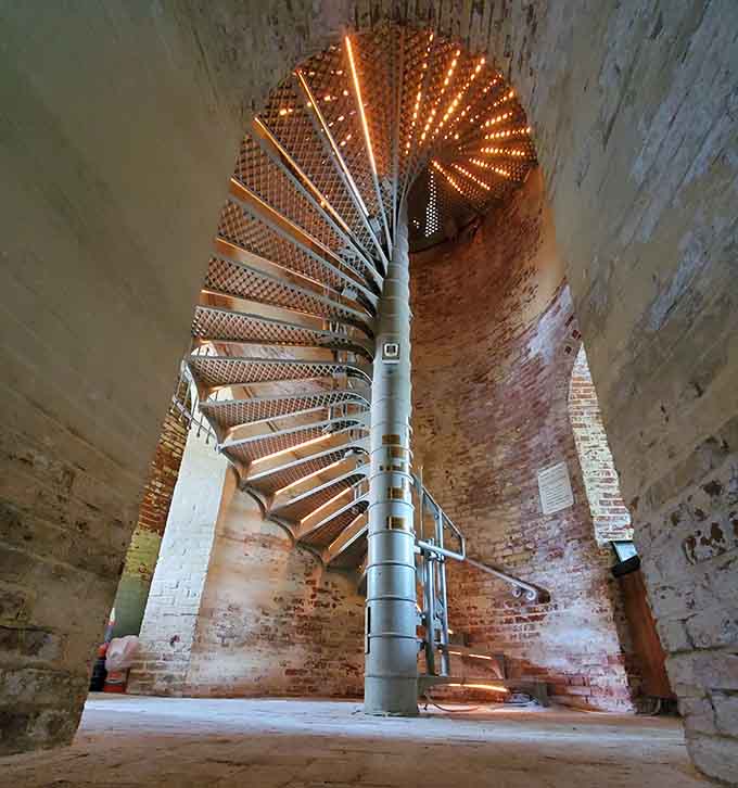 Looking up this spiral staircase is like peering into a nautical kaleidoscope, beautiful and slightly dizzying all at once.