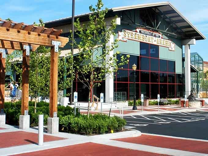 The modern building frames history's greatest river rescue, where frontier goods waited underground for generations.