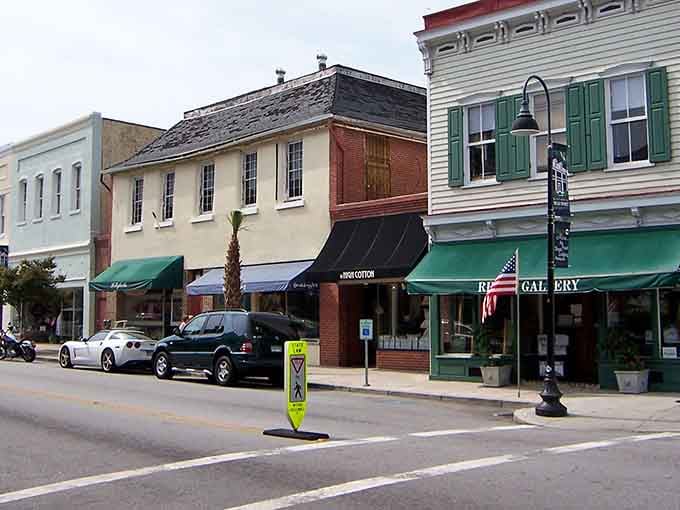 Each storefront painted a different shade creates a rainbow effect that brightens even the cloudiest day.