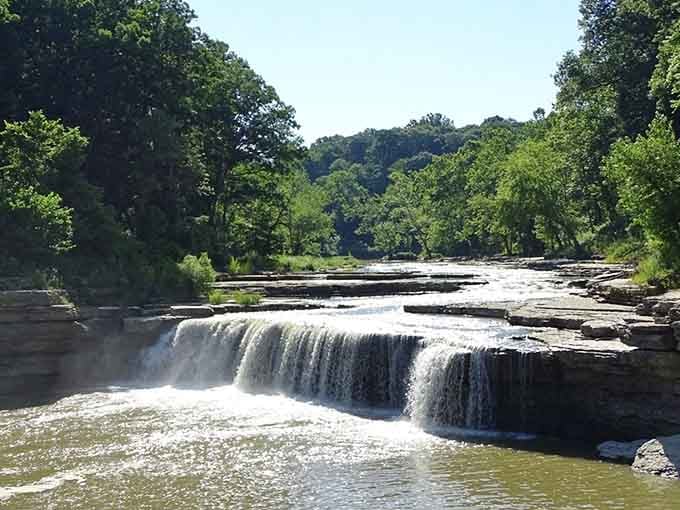 The wide limestone ledges frame these gentle falls perfectly, proving Indiana knows how to show off when it wants to.