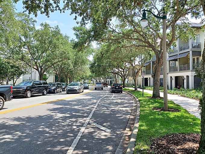 Tree-lined streets curve gently past homes where the landscaping looks professionally maintained even on Tuesdays.