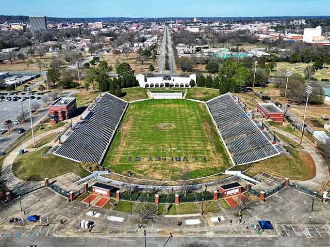 This classic stadium stands ready for Friday night lights, where community spirit fills every seat with pride.