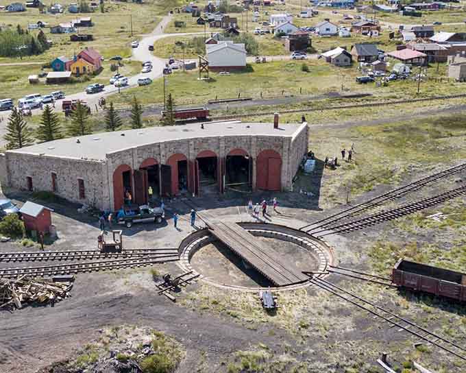 The old railroad turntable still stands, a circular reminder of when steam engines ruled these mountain valleys.