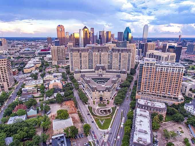 From above, the city spreads out like a well-planned garden, with tree-lined boulevards leading straight to those impressive glass towers downtown.