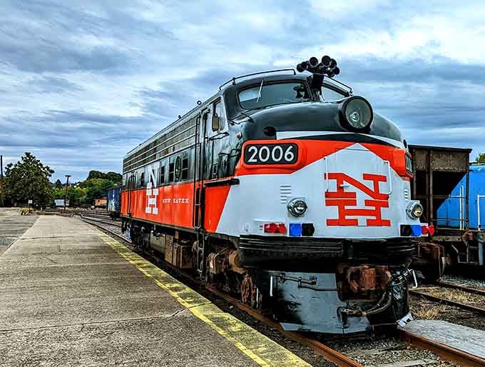 The striking orange and white paint scheme on this classic diesel makes it look like a creamsicle with horsepower.