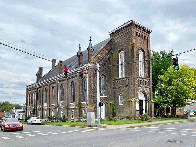 Gothic windows and sturdy brick construction give this church the gravitas of a European cathedral right here at home.