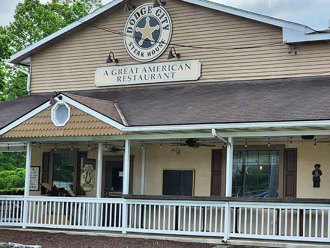 The covered porch entrance welcomes you like an old friend, ready to feed you until you're completely satisfied.