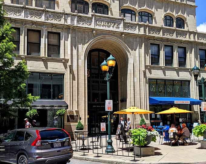 Yellow awnings and sidewalk caf&eacute; tables invite you to linger like you're on the Champs-&Eacute;lys&eacute;es, coffee in hand.
