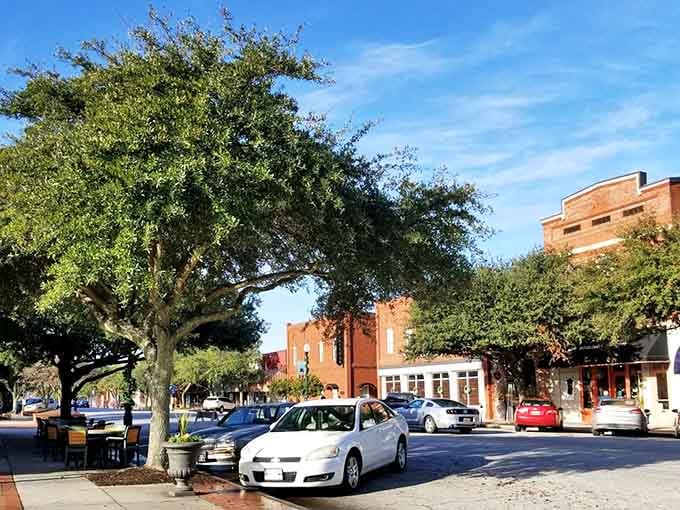 Mature oak trees shade the sidewalks where window shopping is still considered a legitimate afternoon activity.
