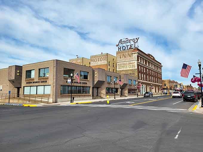 The Androy Hotel sign stands as a beacon of history in a place where your paycheck lasts beyond the first week.