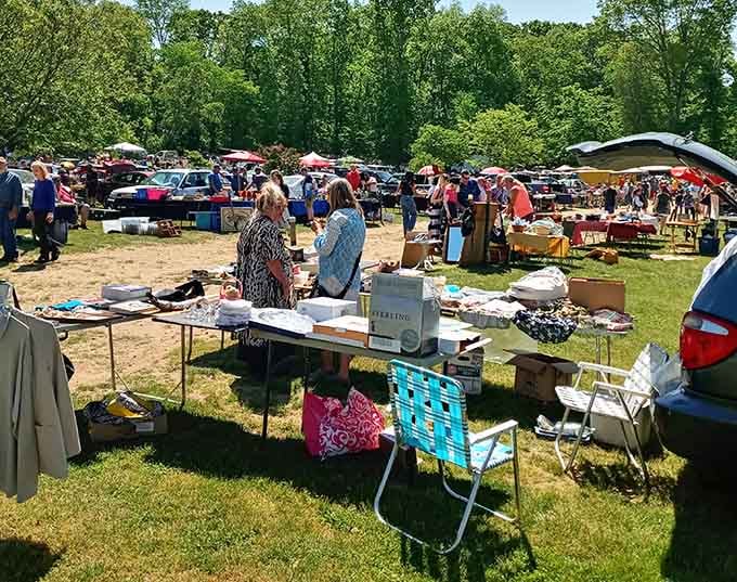 Sunshine bathes this sprawling outdoor market where colorful tents shelter treasures from decades past and present.