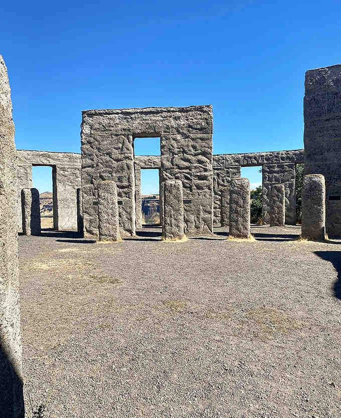 Standing among these concrete pillars feels like channeling your inner Druid on the Columbia River bluffs.