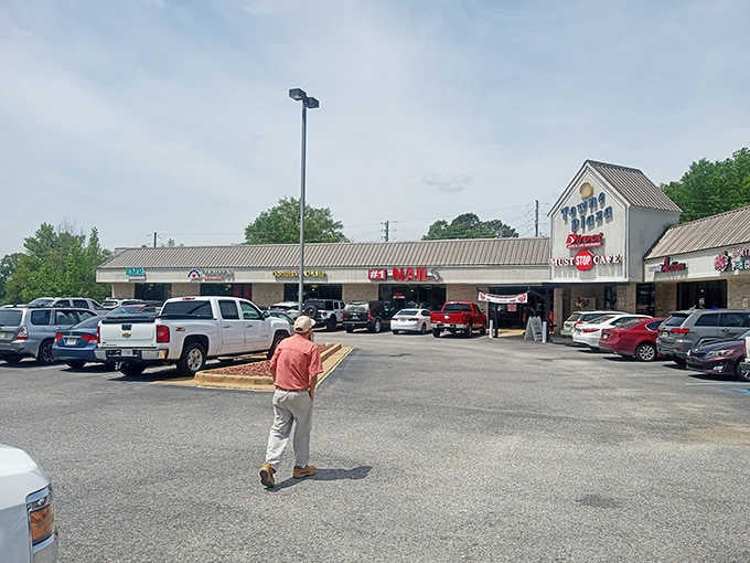 A packed parking lot at midday tells the whole story: this is where smart locals come for serious value.