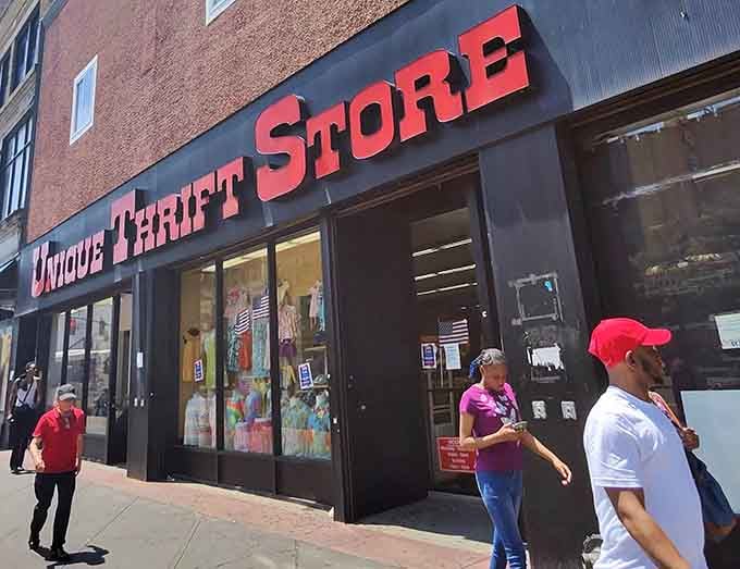 Shoppers stroll the sunny sidewalk outside, probably already planning their next visit to this downtown treasure hunting destination.