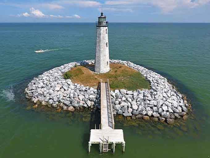 The aerial view reveals this tower's perfect island kingdom, complete with a boardwalk fit for maritime royalty.