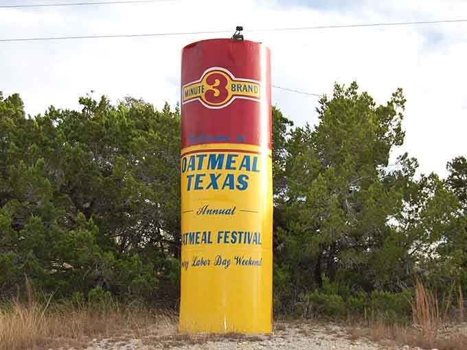 The red and yellow tower advertises the annual festival, proving small towns know how to embrace their quirky identity.