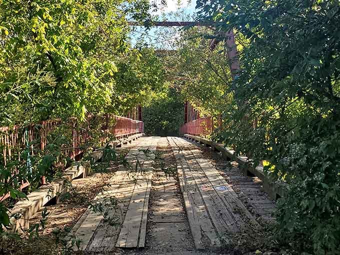 Wooden planks and metal beams create a tunnel effect that's both architecturally fascinating and genuinely unsettling.