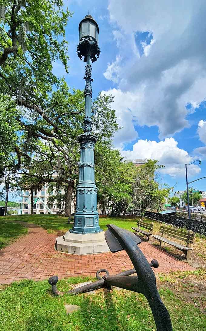 The decorative metalwork on this elegant pole looks like something from a Jules Verne novel come to life.