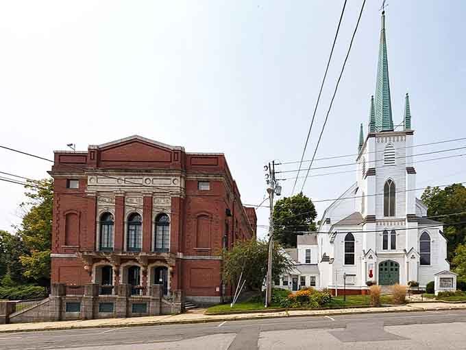Twin architectural beauties&mdash;the brick theater and white church&mdash;stand side by side like old friends catching up daily.