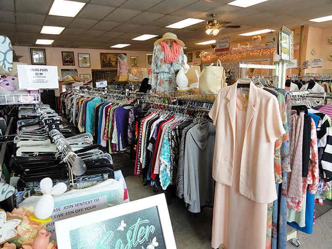 Racks bursting with clothing options prove one person's closet cleanout is another's fashion jackpot.