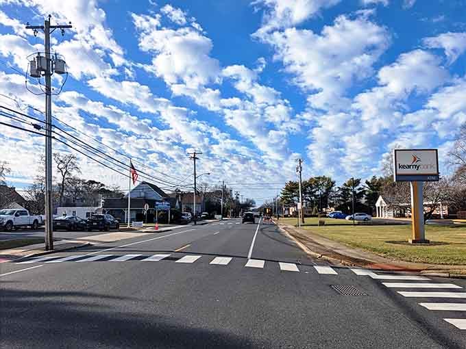 Those cotton-candy clouds above the main drag promise perfect weather for exploring this charming shore town.