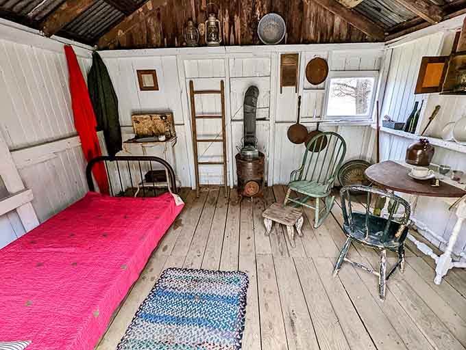 This cozy interior shows how families lived simply, with every item serving a practical purpose and nothing going to waste.