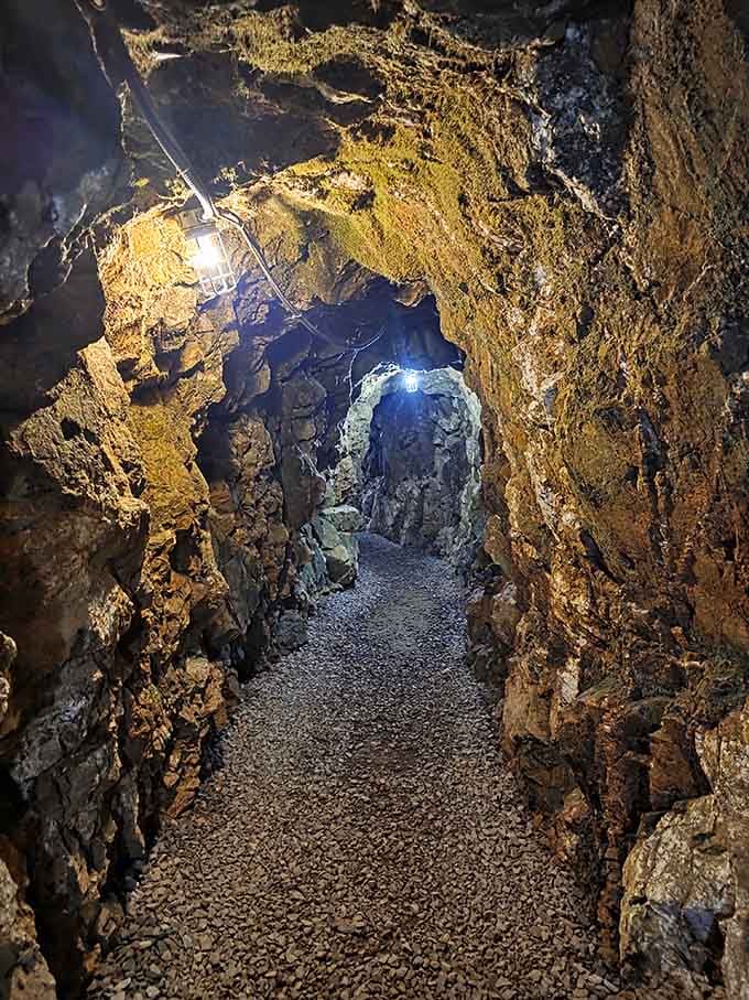 These winding tunnels stretch deeper into the earth, their textured walls telling stories of picks and shovels seeking treasure.